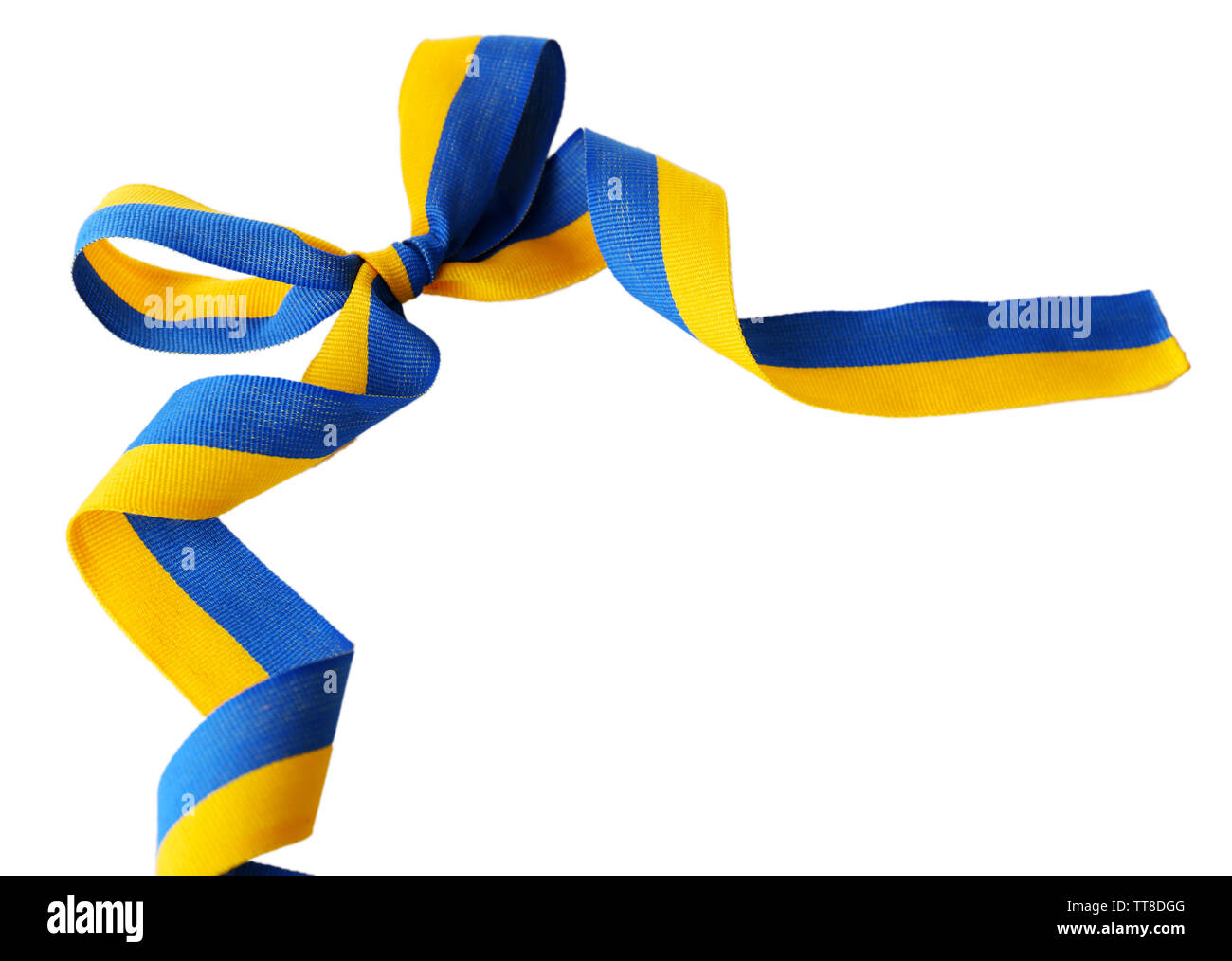 Colorful blue-yellow fabric ribbon with bow isolated on white Stock ...