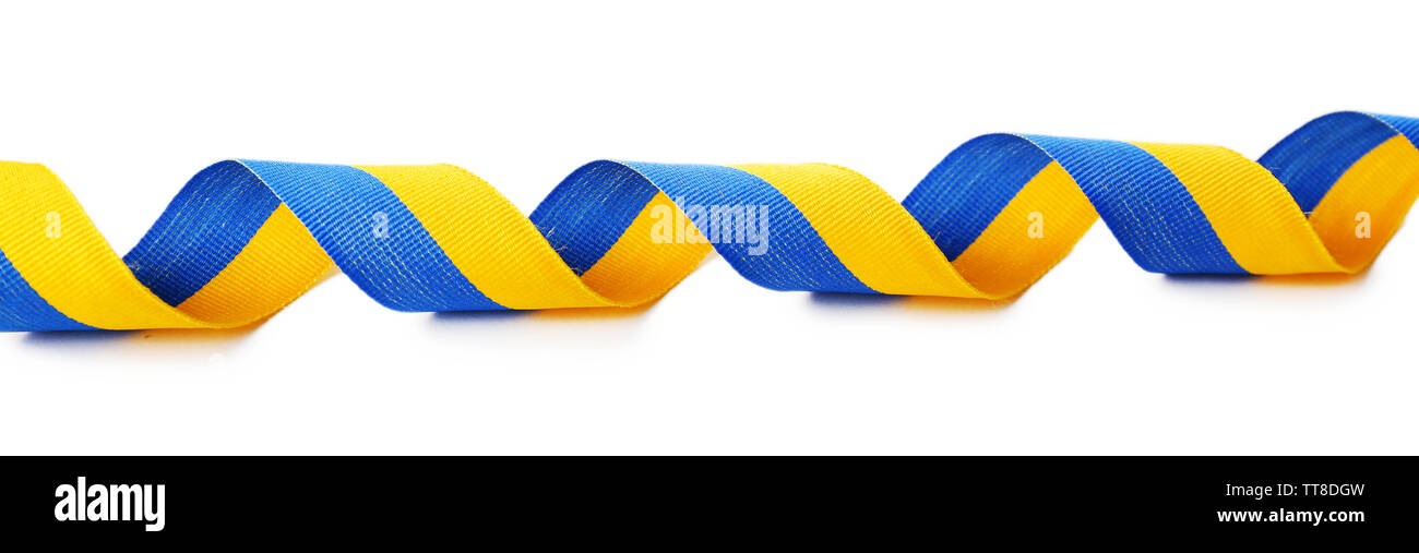 Colorful blue-yellow fabric ribbon isolated on white Stock Photo - Alamy