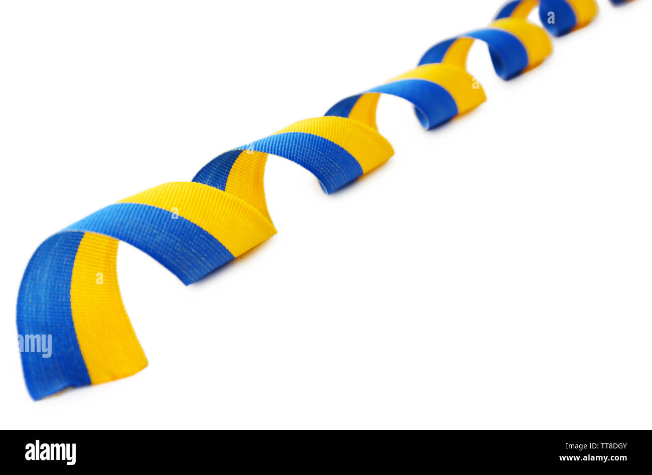 Colorful blue-yellow fabric ribbon isolated on white Stock Photo - Alamy