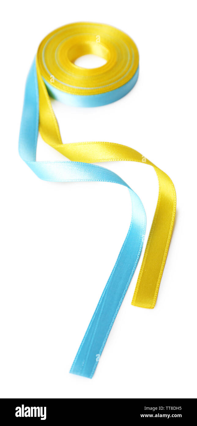 Colorful blue and yellow ribbons isolated on white Stock Photo - Alamy