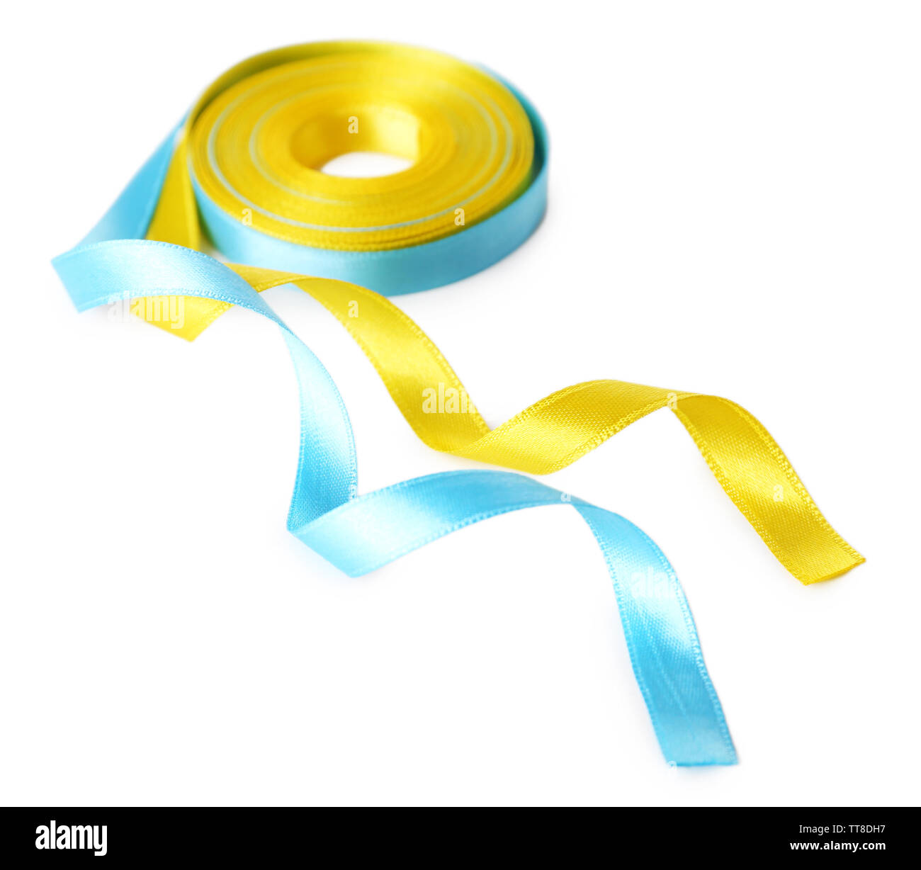 Colorful blue and yellow ribbons isolated on white Stock Photo - Alamy