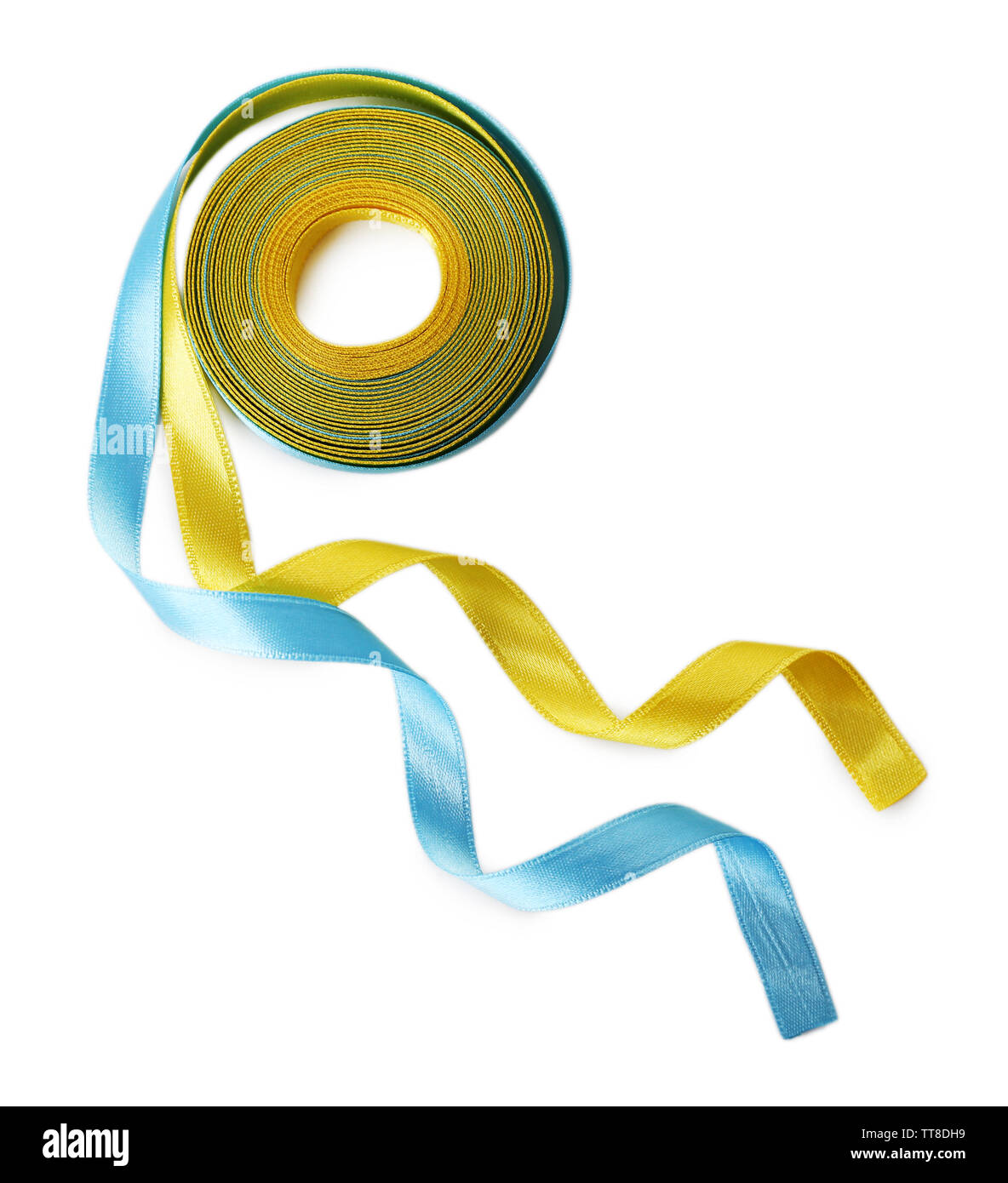 Colorful blue and yellow ribbons isolated on white Stock Photo - Alamy