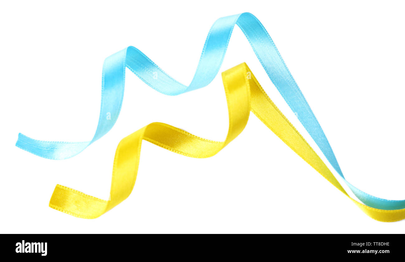 Colorful blue and yellow ribbons isolated on white Stock Photo - Alamy