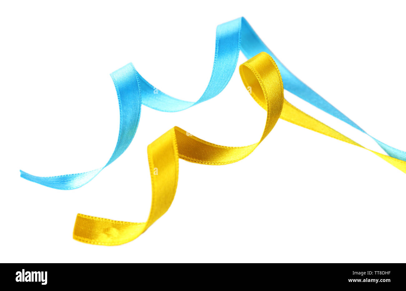 Colorful blue and yellow ribbons isolated on white Stock Photo - Alamy