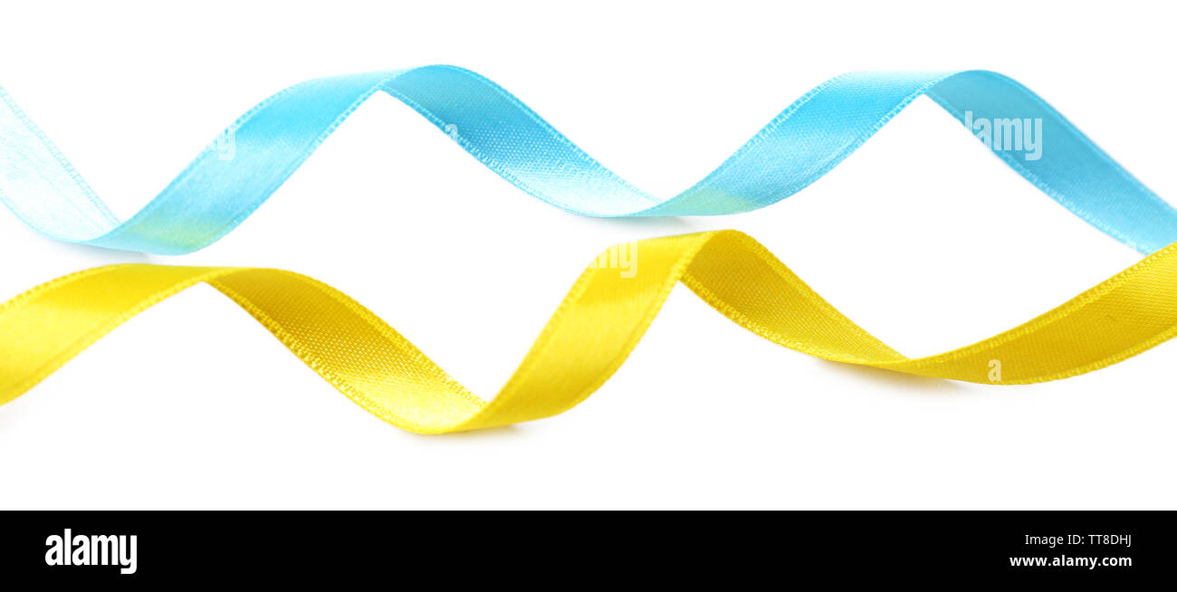 Colorful blue and yellow ribbons isolated on white Stock Photo - Alamy