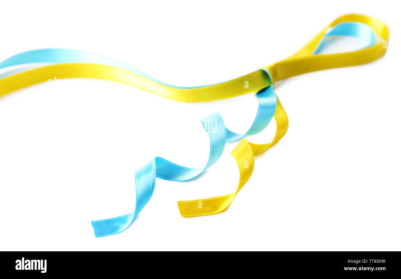 Colorful blue and yellow ribbons isolated on white Stock Photo - Alamy