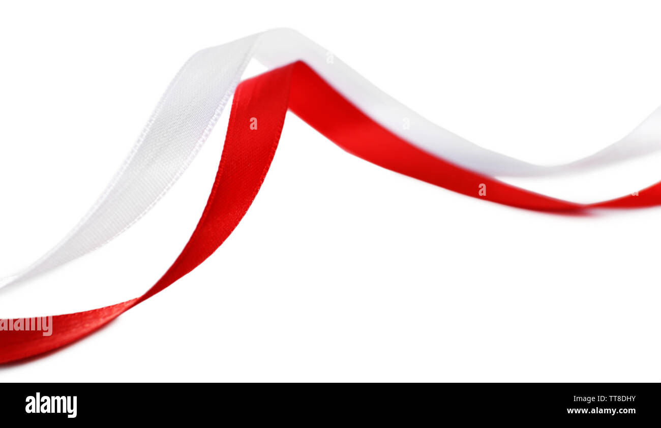 Colorful red and white ribbons isolated on white Stock Photo - Alamy