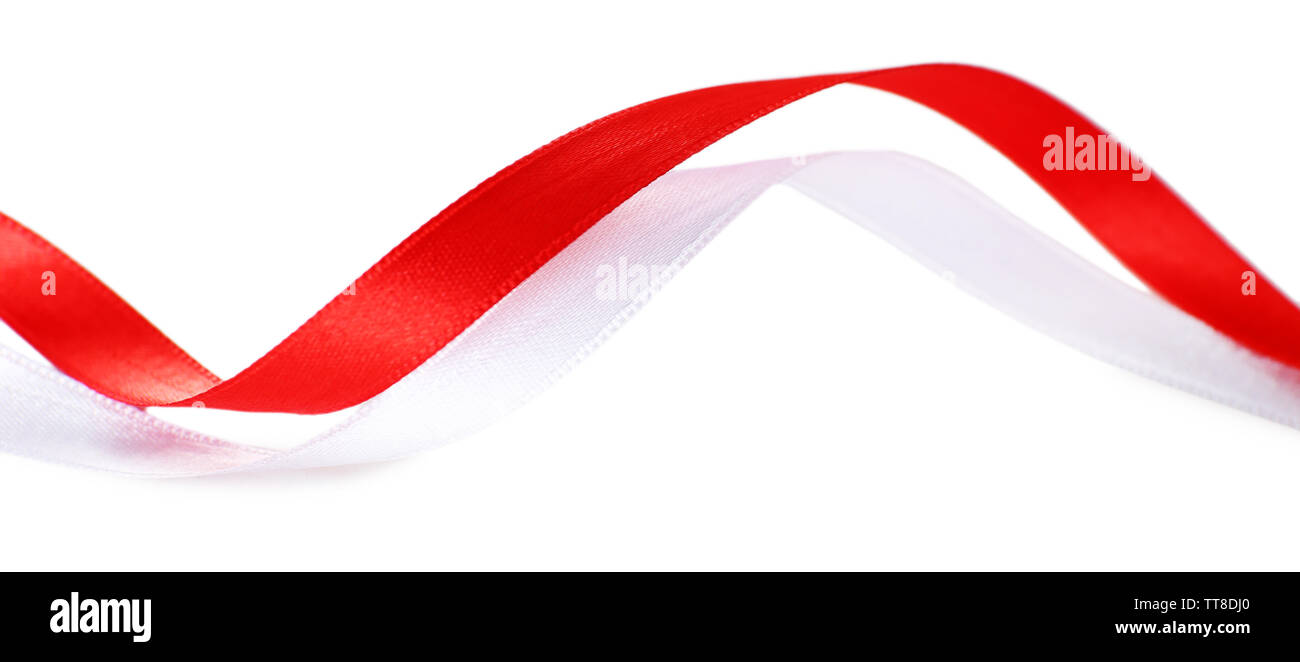 Colorful red and white ribbons isolated on white Stock Photo - Alamy