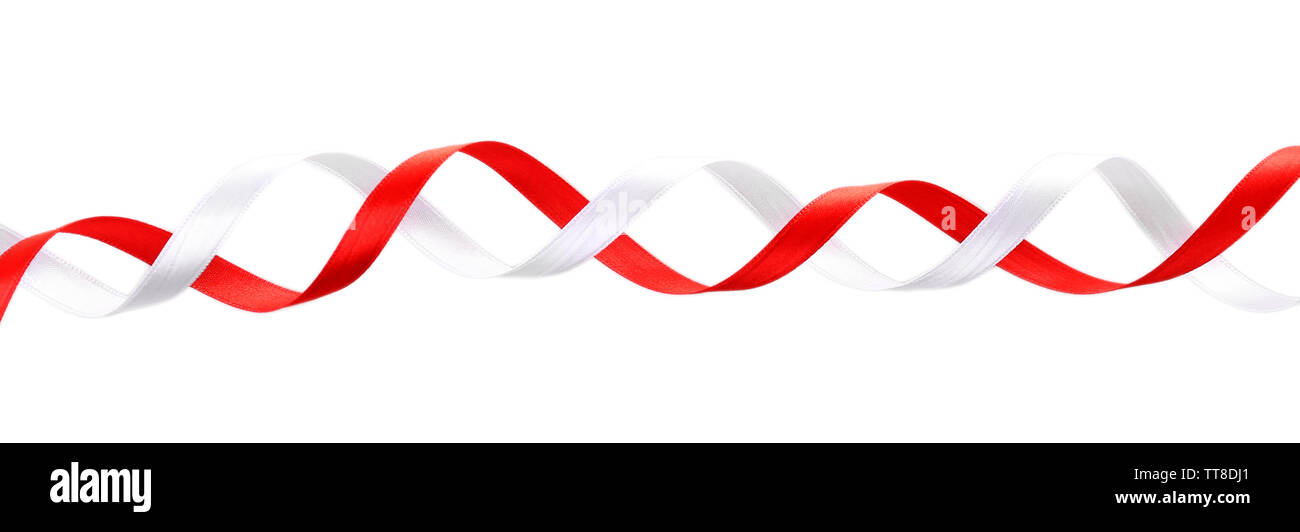 Colorful red and white ribbons isolated on white Stock Photo - Alamy