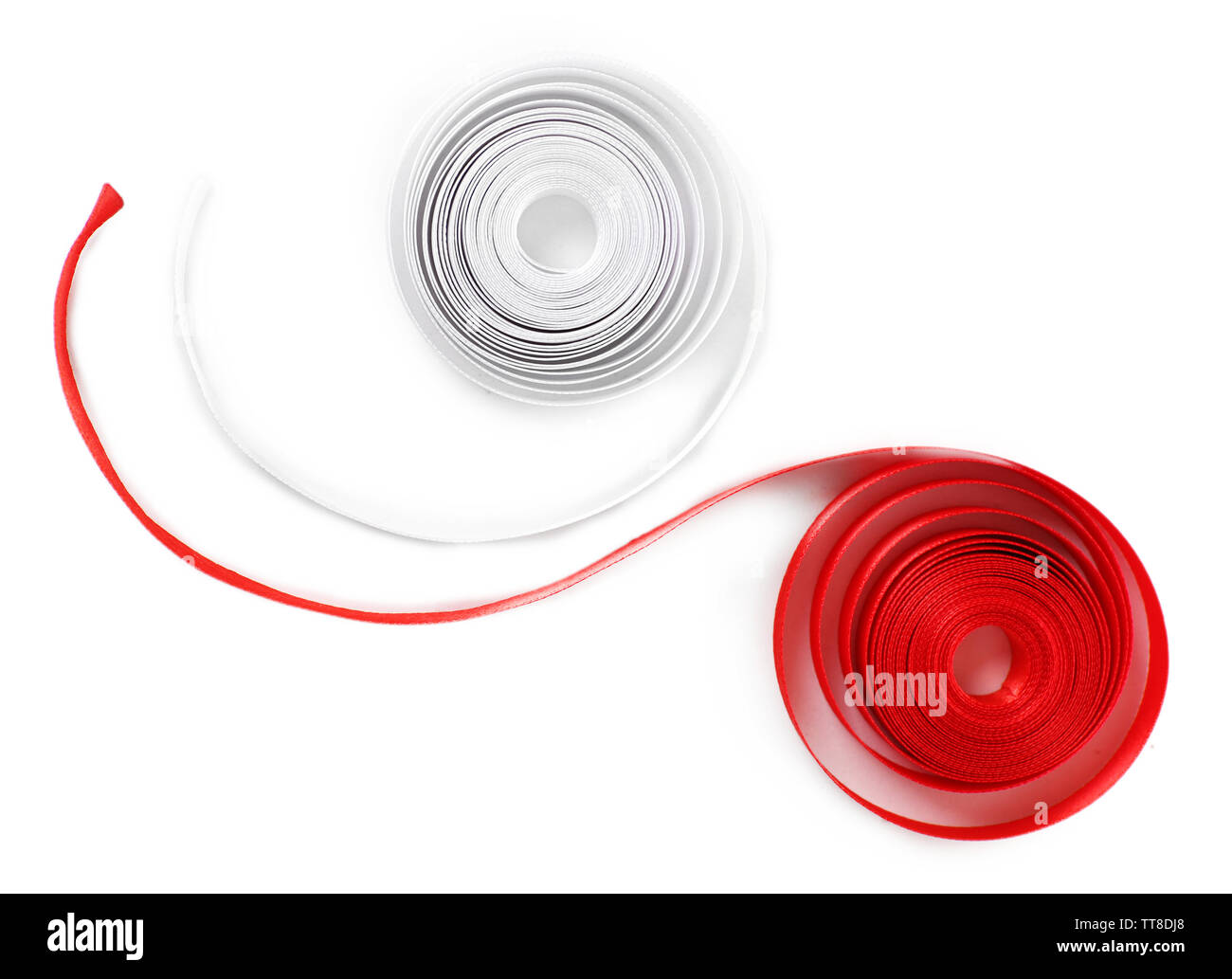 Colorful red and white ribbons isolated on white Stock Photo - Alamy