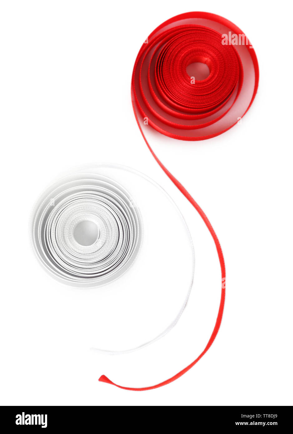 Colorful red and white ribbons isolated on white Stock Photo - Alamy