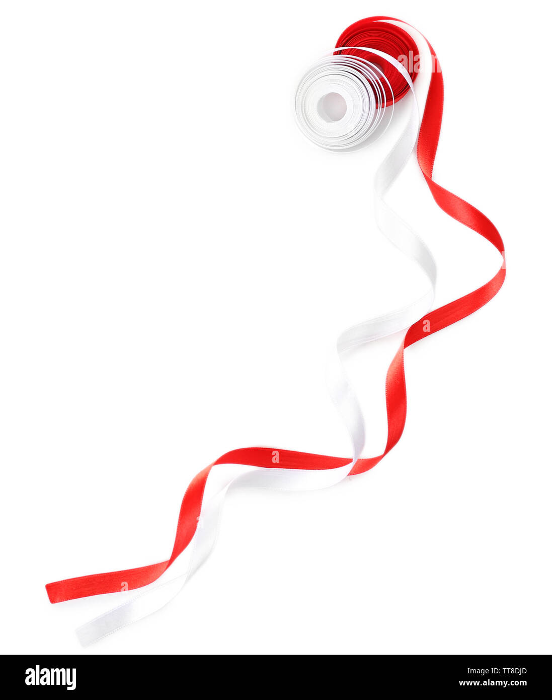 Colorful red and white ribbons isolated on white Stock Photo - Alamy