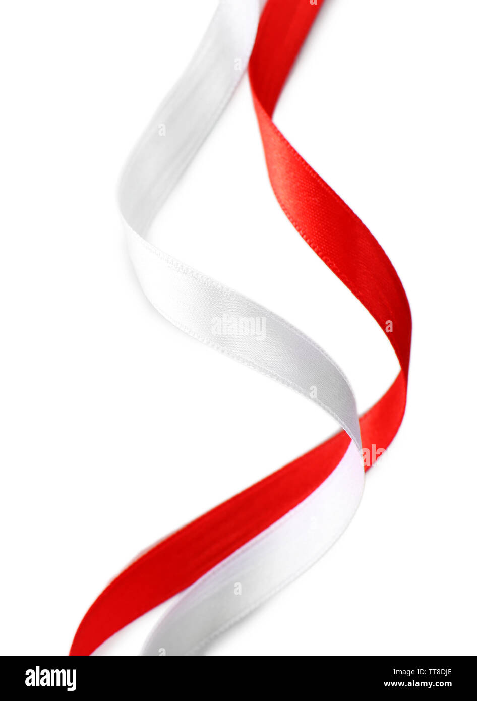 Colorful red and white ribbons isolated on white Stock Photo - Alamy