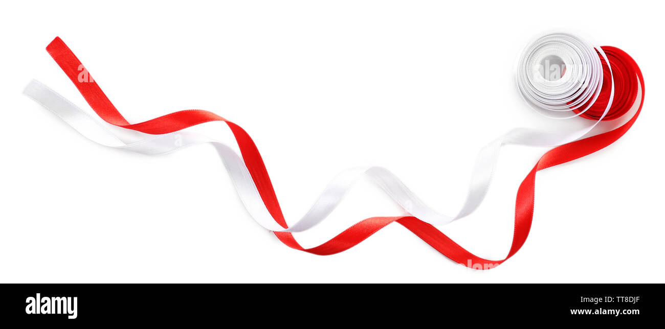 Colorful red and white ribbons isolated on white Stock Photo - Alamy