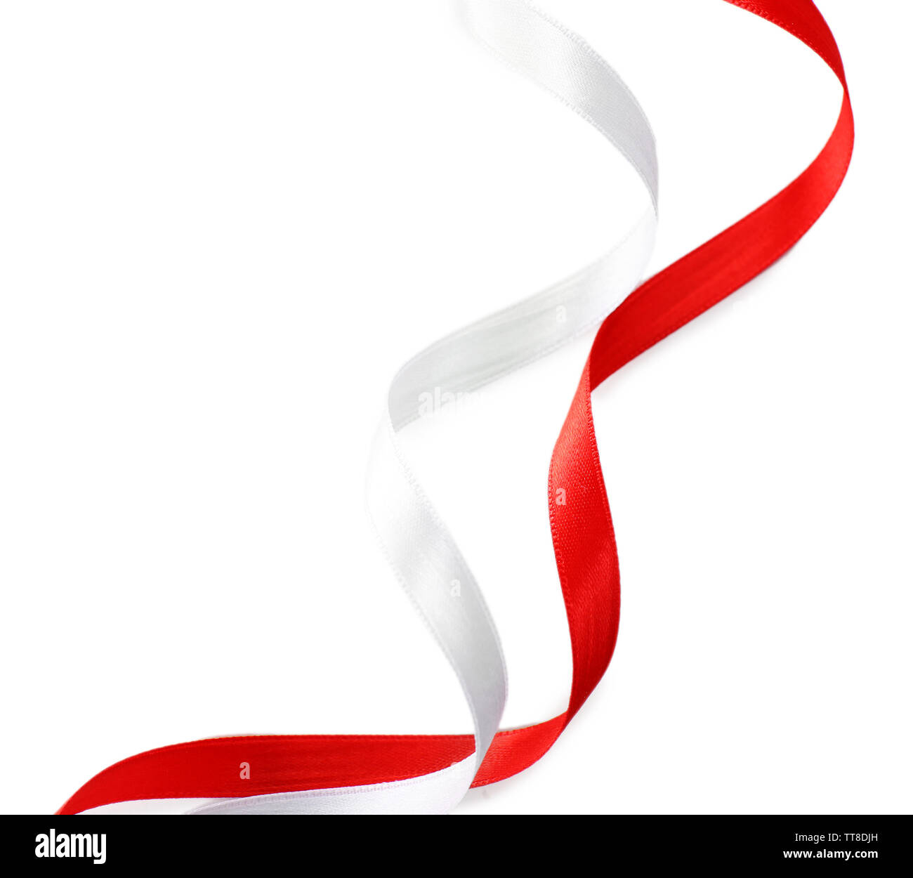 Colorful red and white ribbons isolated on white Stock Photo - Alamy