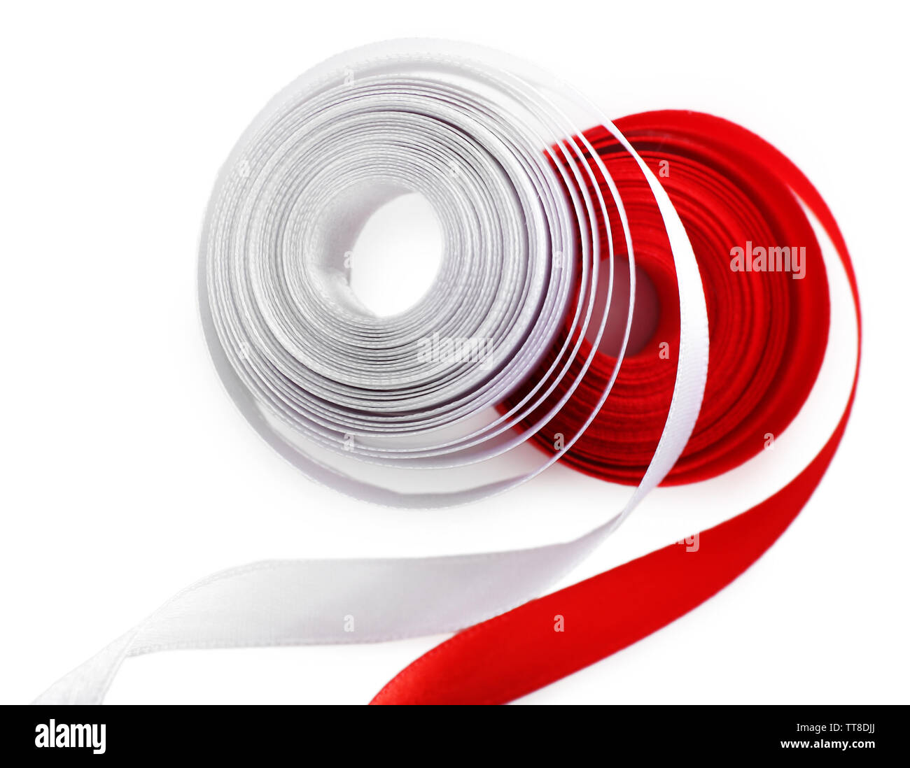 Colorful red and white ribbons isolated on white Stock Photo - Alamy