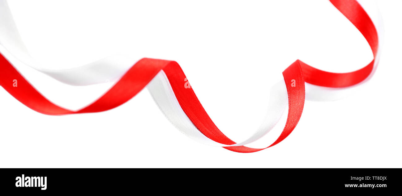 Colorful red and white ribbons isolated on white Stock Photo - Alamy