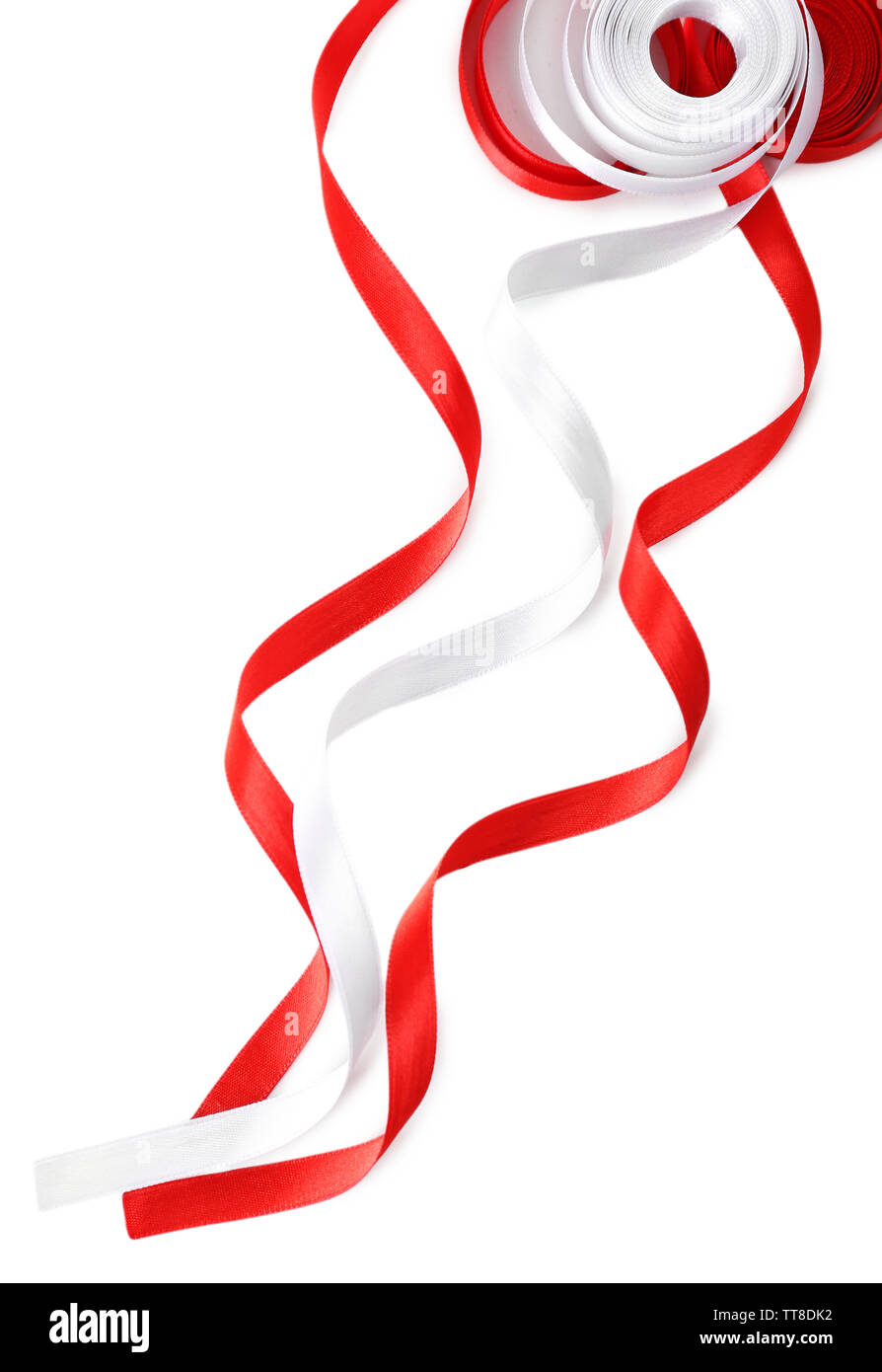Colorful red and white ribbons isolated on white Stock Photo - Alamy