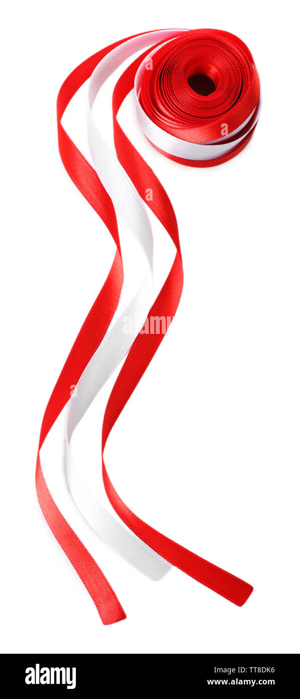 Colorful red and white ribbons isolated on white Stock Photo - Alamy
