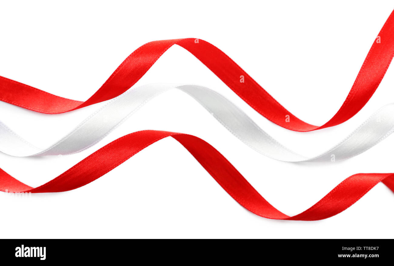 Colorful red and white ribbons isolated on white Stock Photo - Alamy