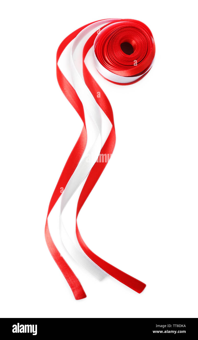 Colorful red and white ribbons isolated on white Stock Photo - Alamy