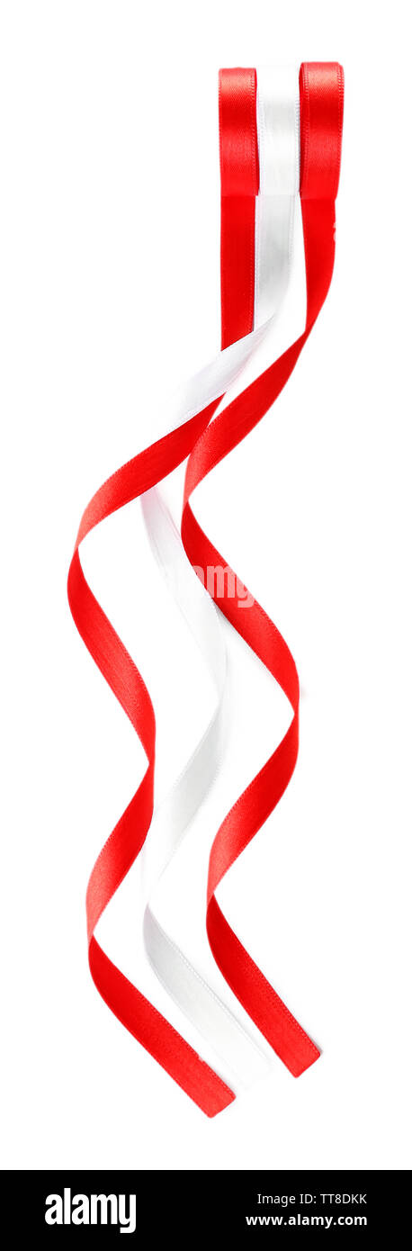 Colorful red and white ribbons isolated on white Stock Photo - Alamy