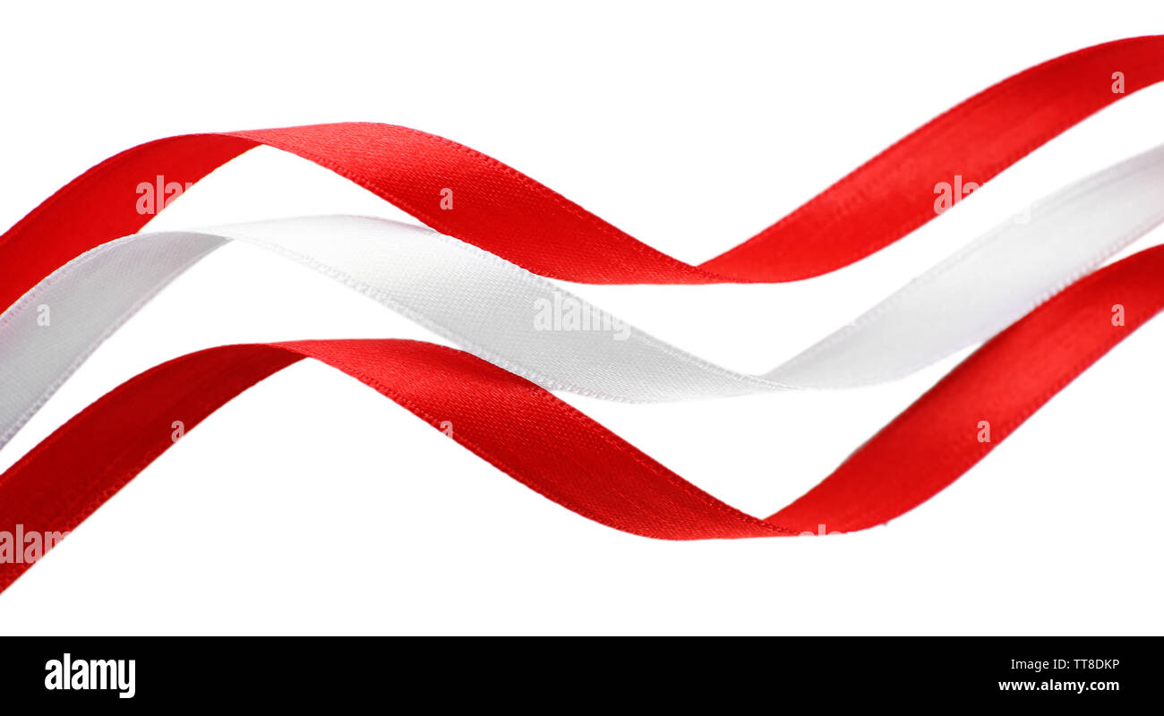 Colorful red and white ribbons isolated on white Stock Photo - Alamy