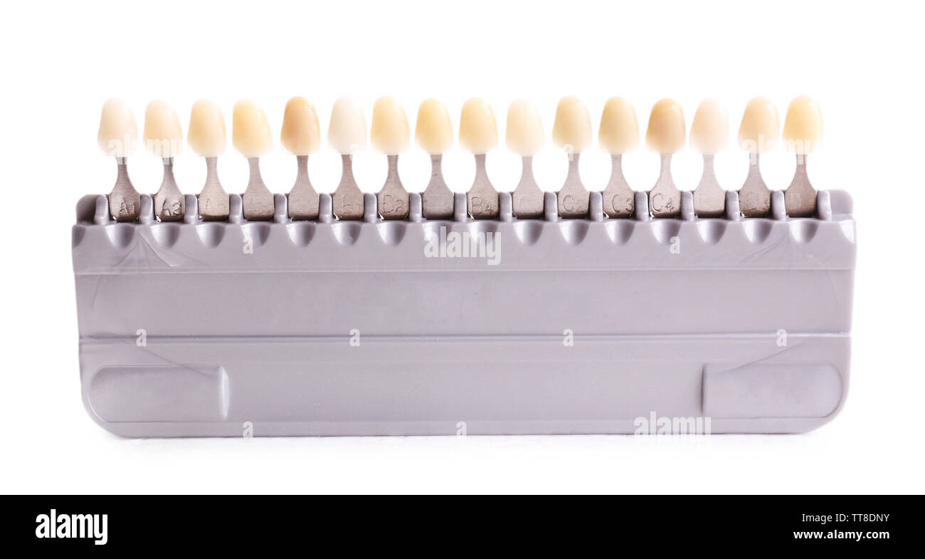 Plastic dental implant for choose color tone of teeth isolated on white ...