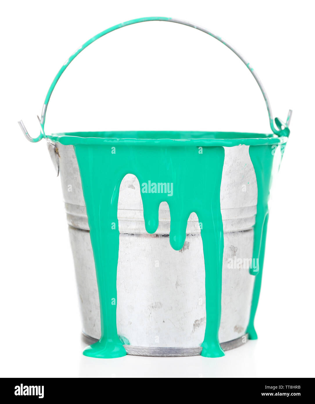 Bucket of green paint isolated on white Stock Photo - Alamy
