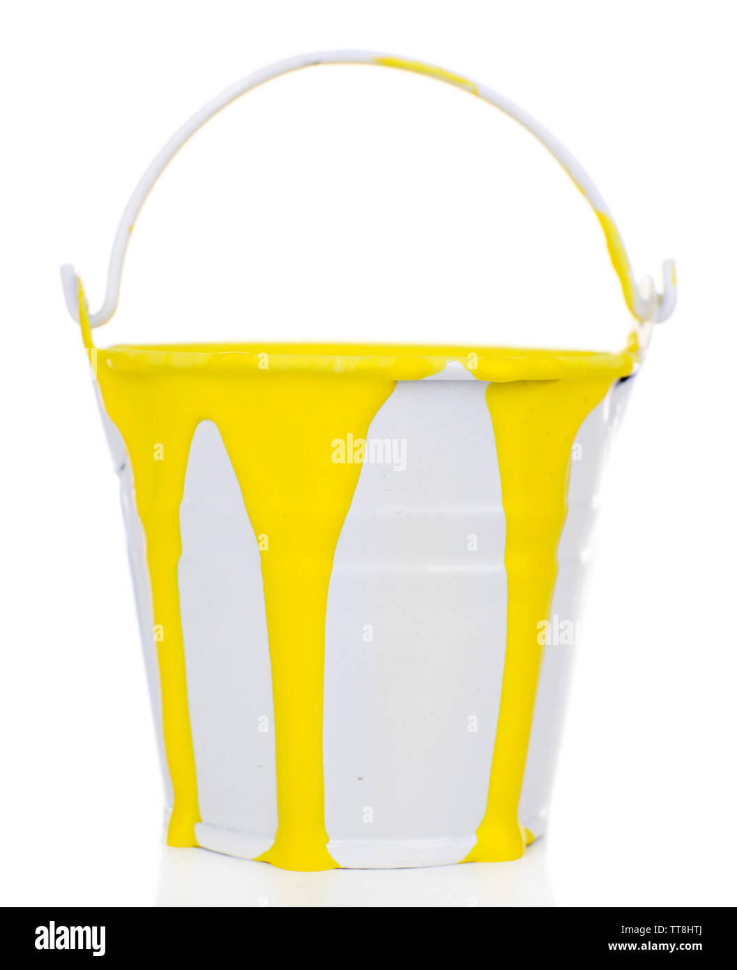 Bucket of yellow paint isolated on white Stock Photo - Alamy