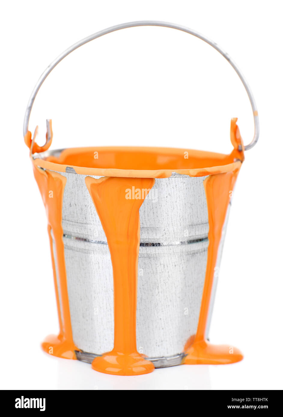 Bucket of orange paint isolated on white Stock Photo - Alamy