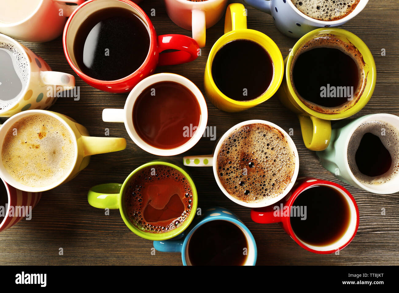 Many cups of coffee, top view Stock Photo - Alamy
