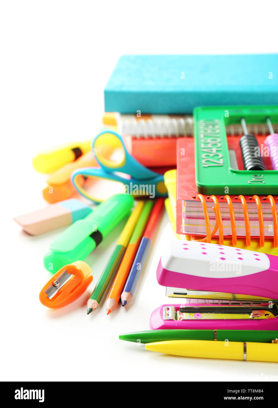 Bright school stationery, isolated on white Stock Photo - Alamy