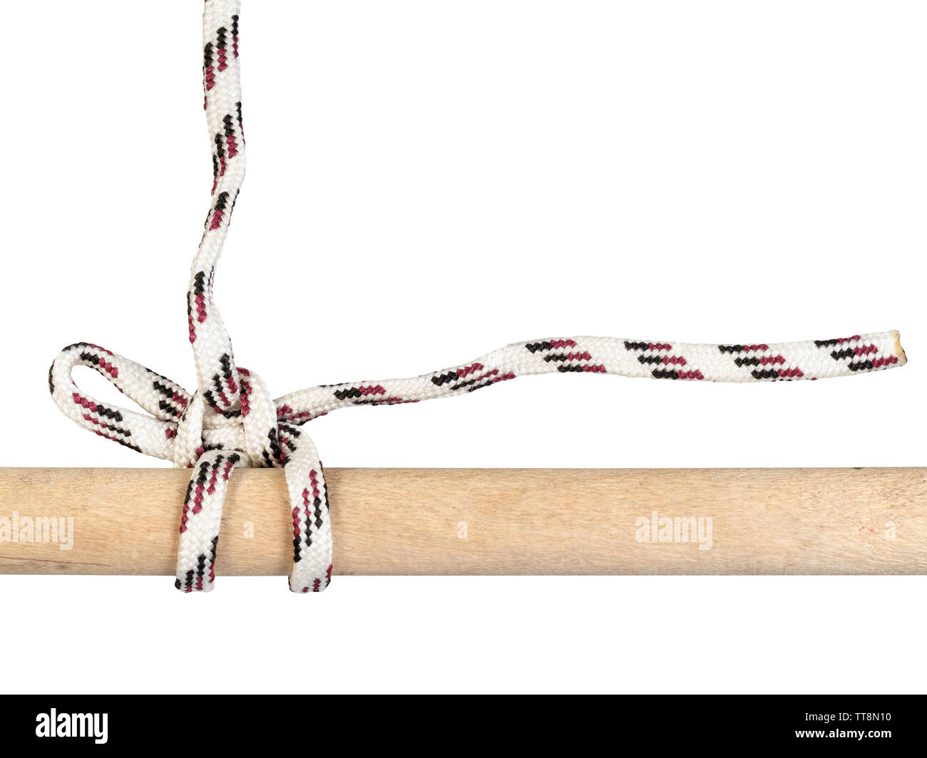 another side of knot to lower a bucket tied on synthetic rope cut out ...