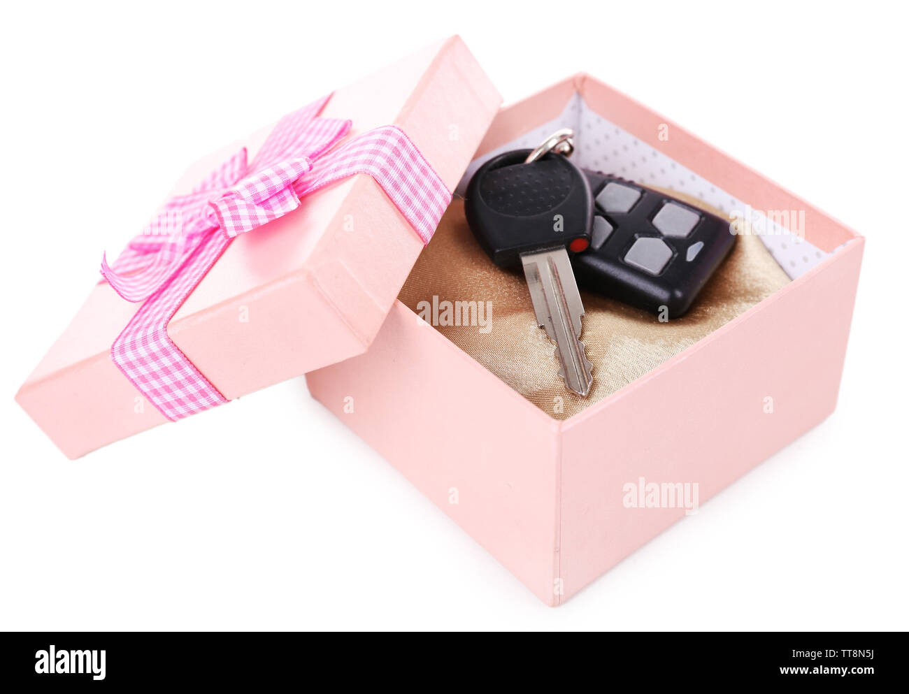 Car keys in present box isolated on white Stock Photo - Alamy