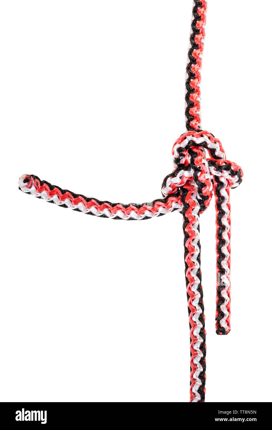 heaving line bend knot tied on synthetic rope cut out on white ...
