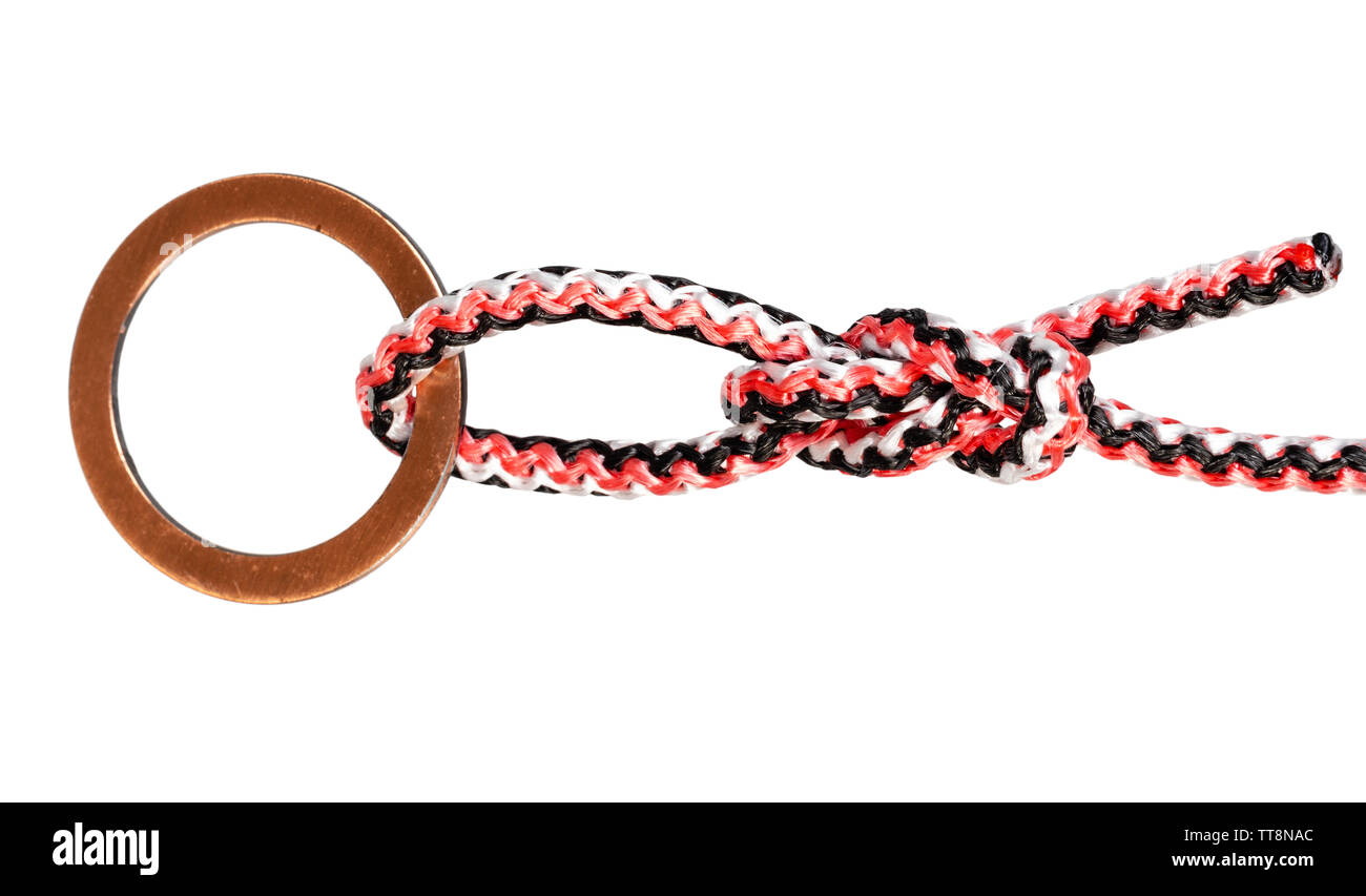capstan knot and loop tied on synthetic rope cut out on white ...