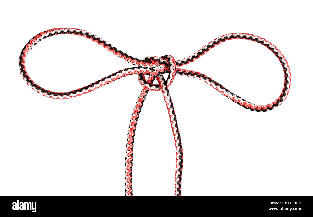 another side of handcuff knot tied on synthetic rope cut out on white ...