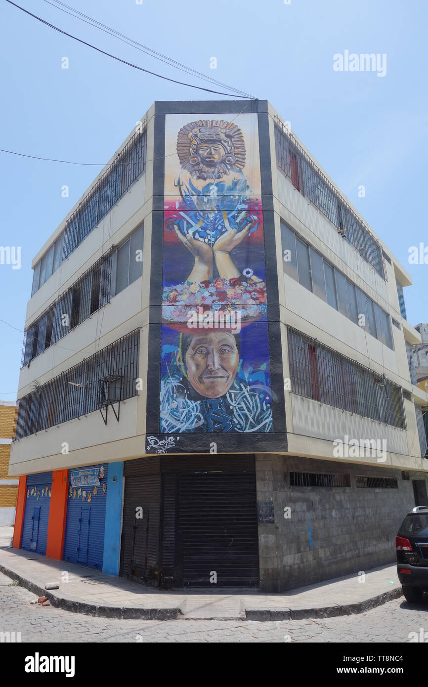 Urban art murals in the streets around Callao Monument, Lima, Peru ...