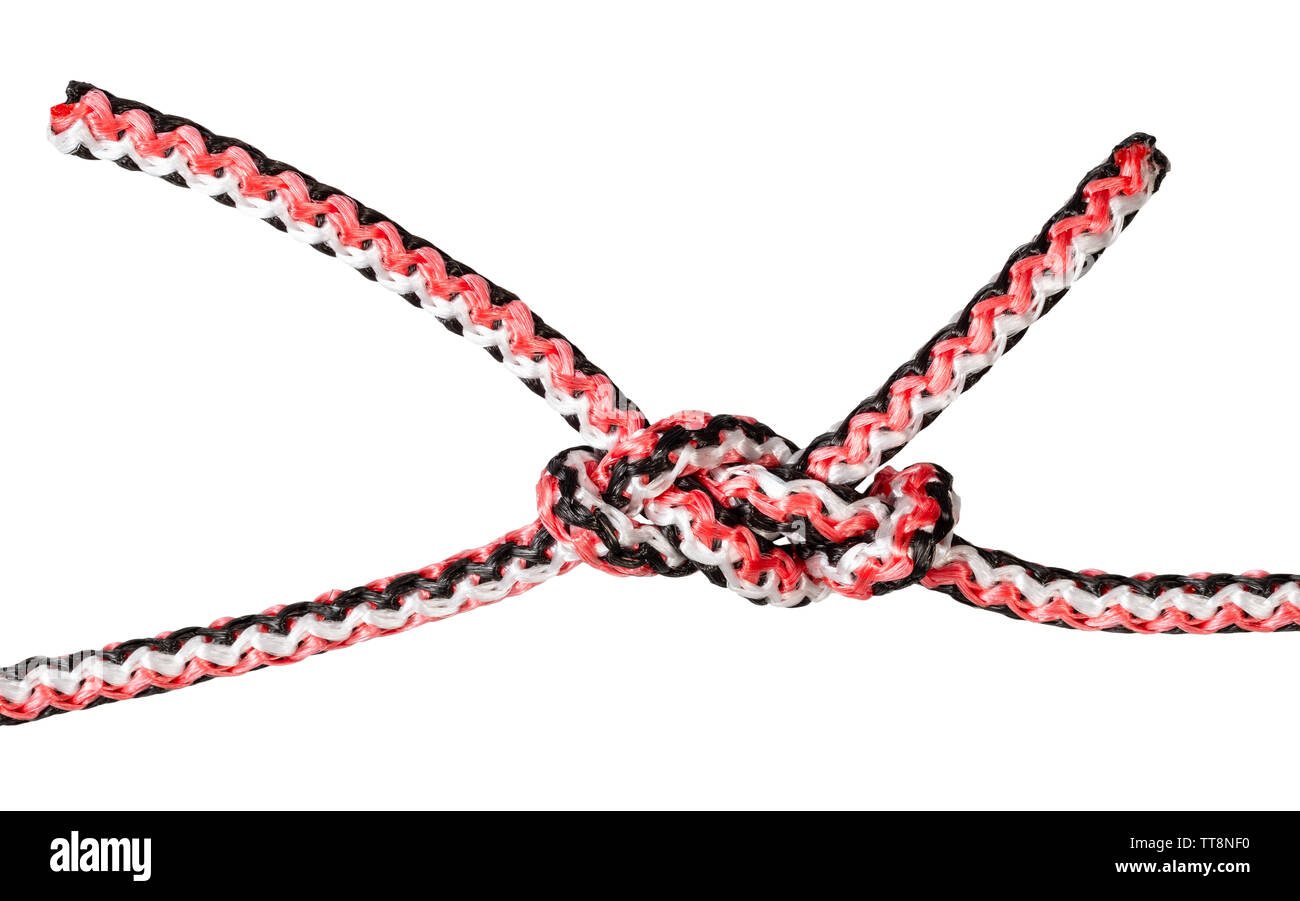 another side of dagger knot tied on synthetic rope cut out on white ...