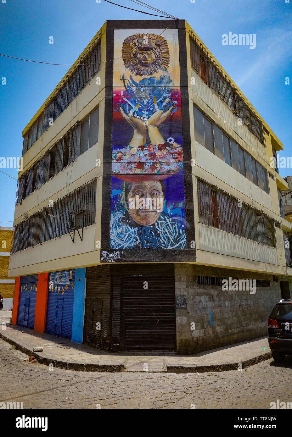 Urban art murals in the streets around Callao Monument, Lima, Peru ...