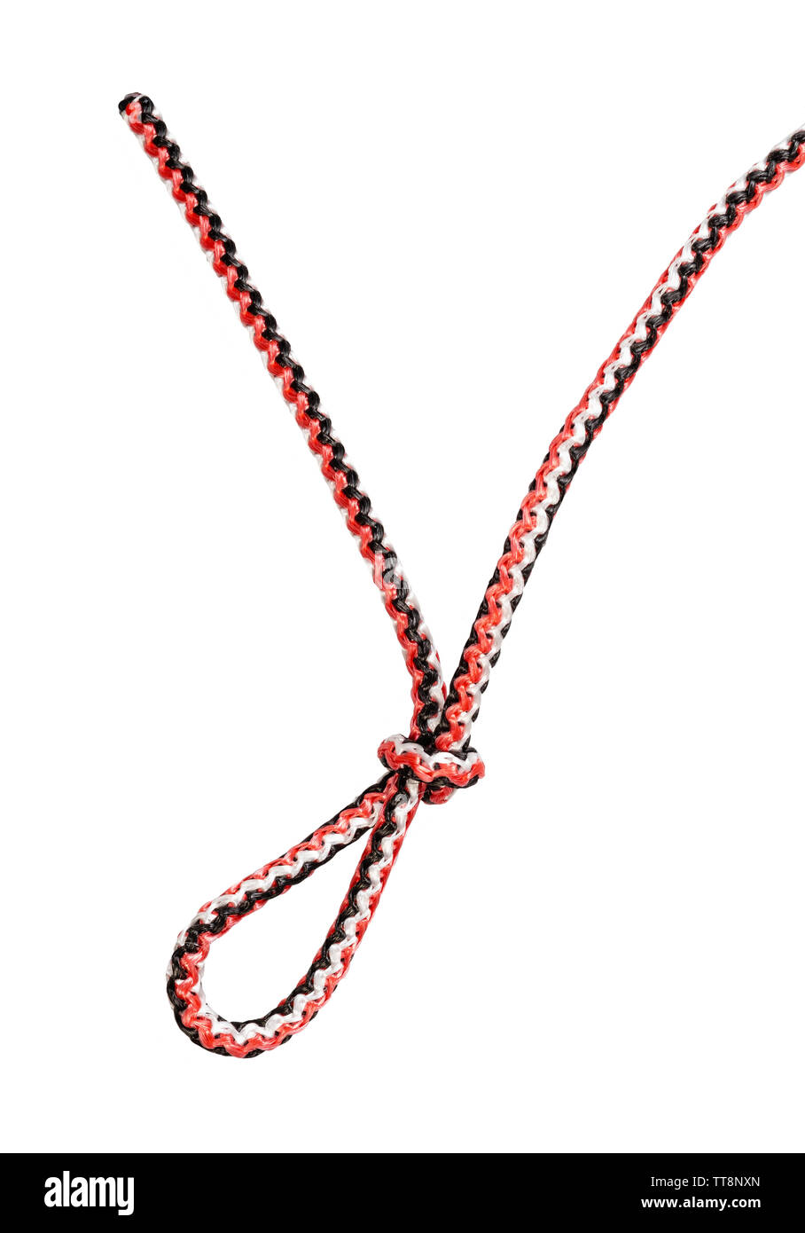 another side of Overhand knot with draw-loop tied on synthetic rope cut ...