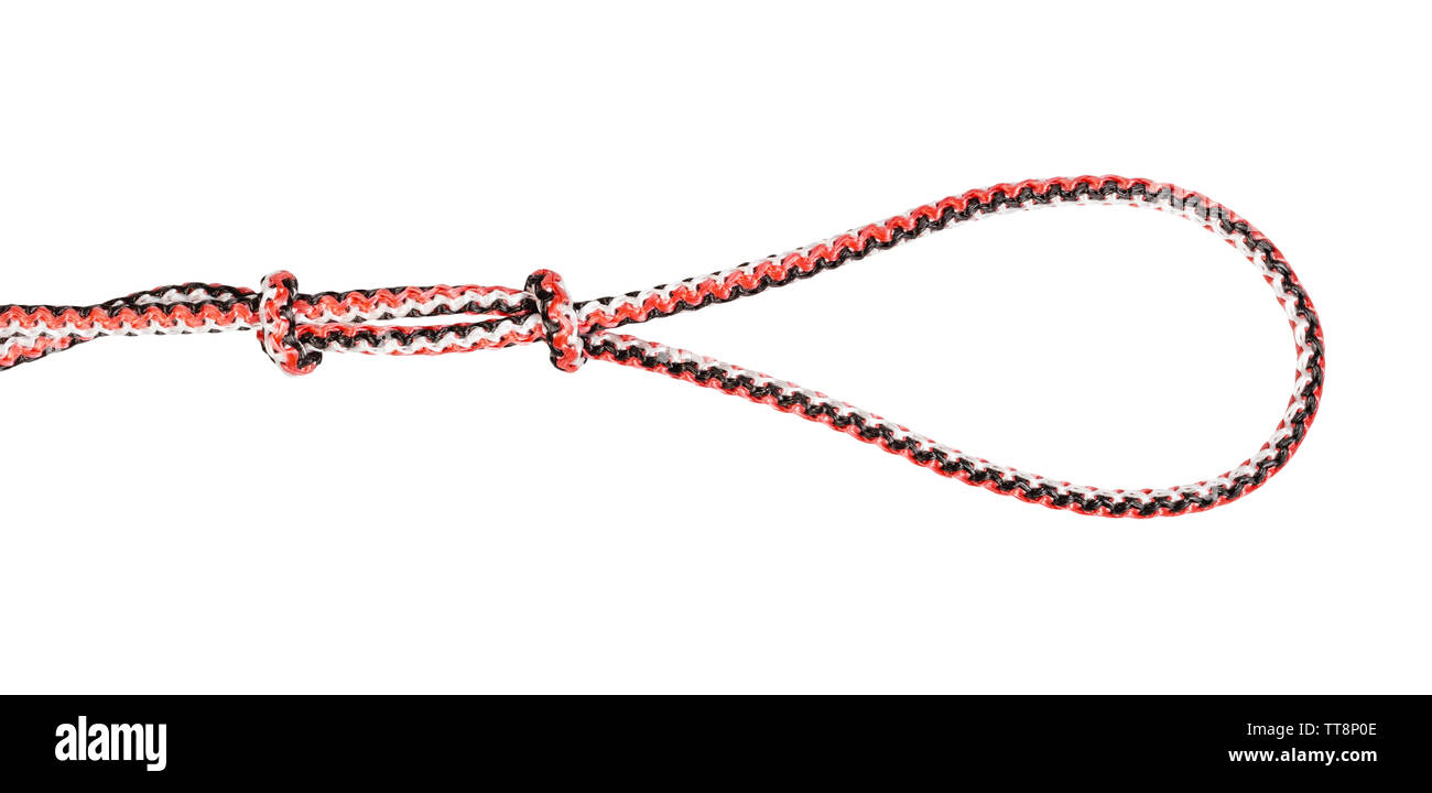 englishman's loop knot tied on synthetic rope cut out on white ...