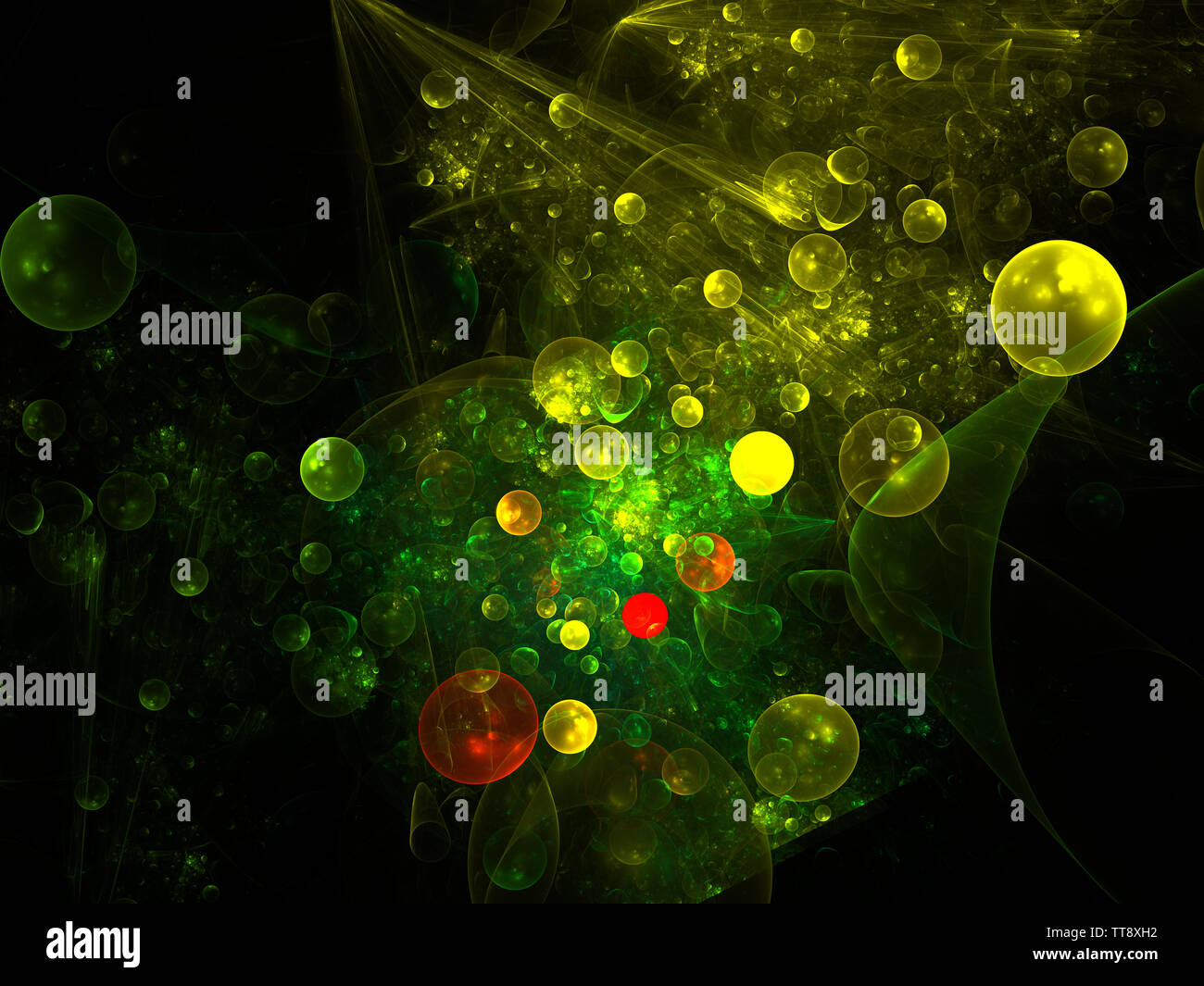 Abstract fractal structure consisting of luminous spheres or bubbles ...