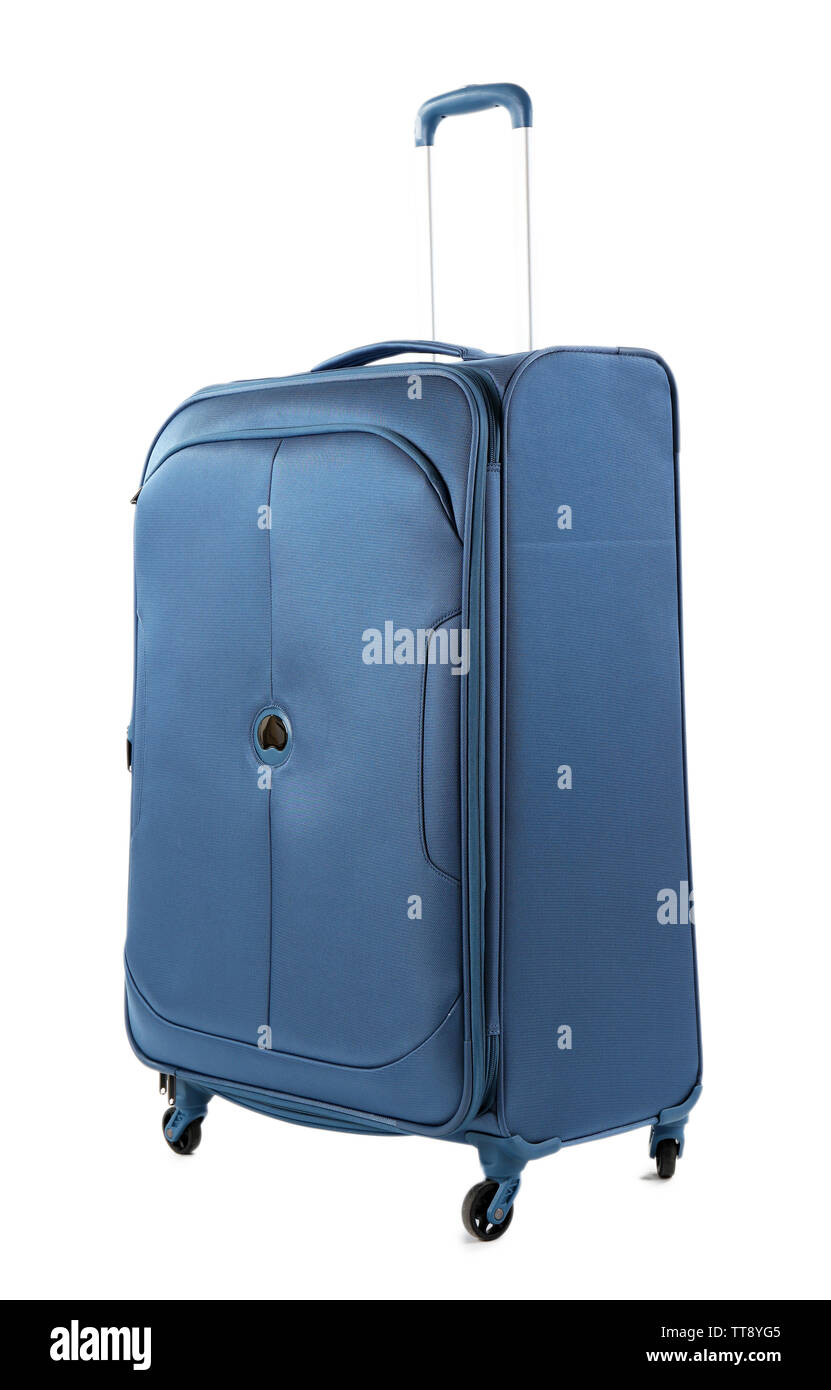 Blue suitcase isolated on white Stock Photo - Alamy