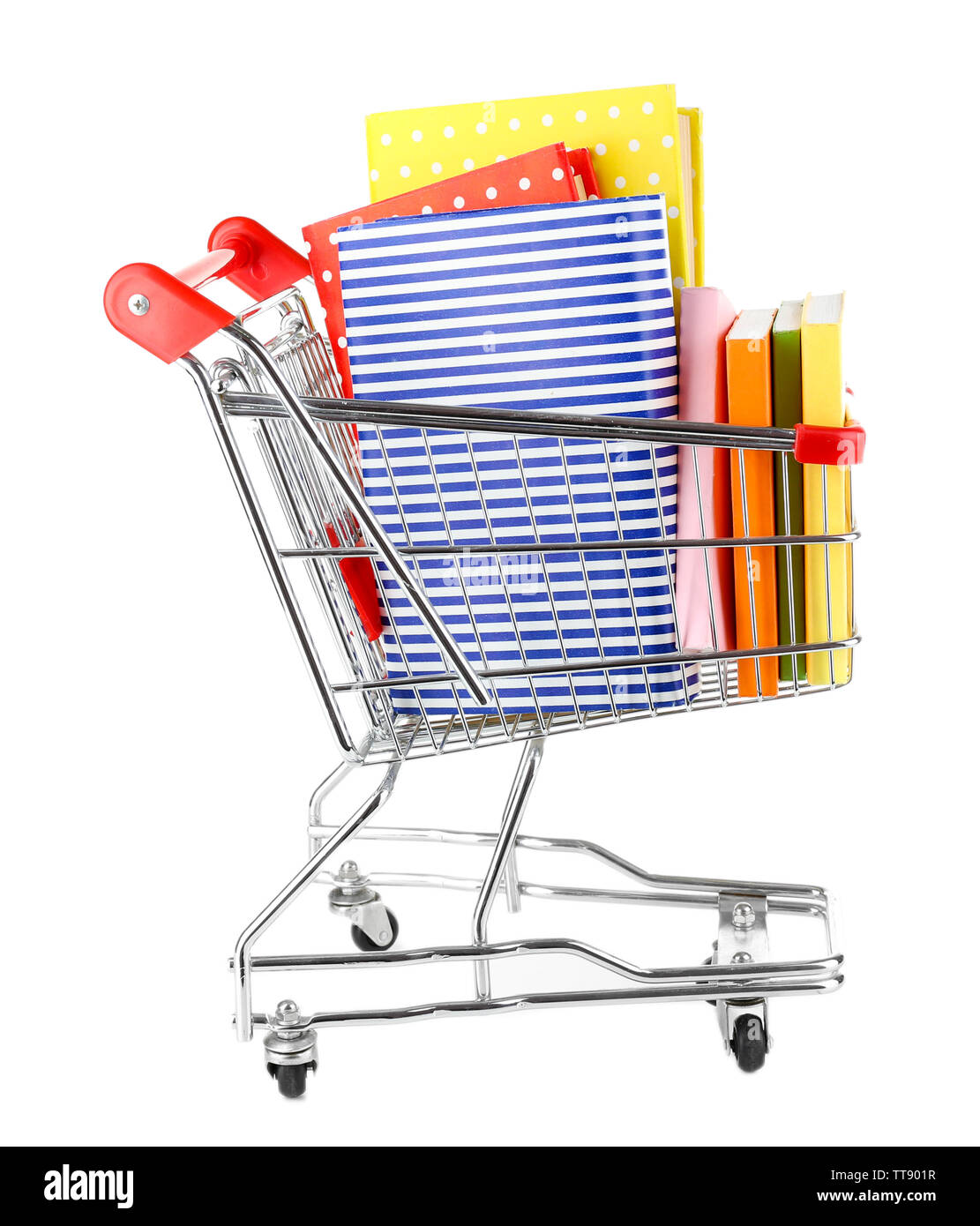 Shopping cart with books isolated on white Stock Photo - Alamy