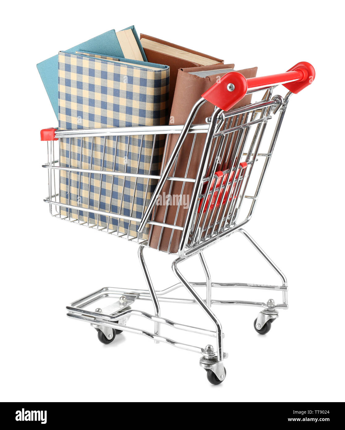 Shopping cart with books isolated on white Stock Photo - Alamy