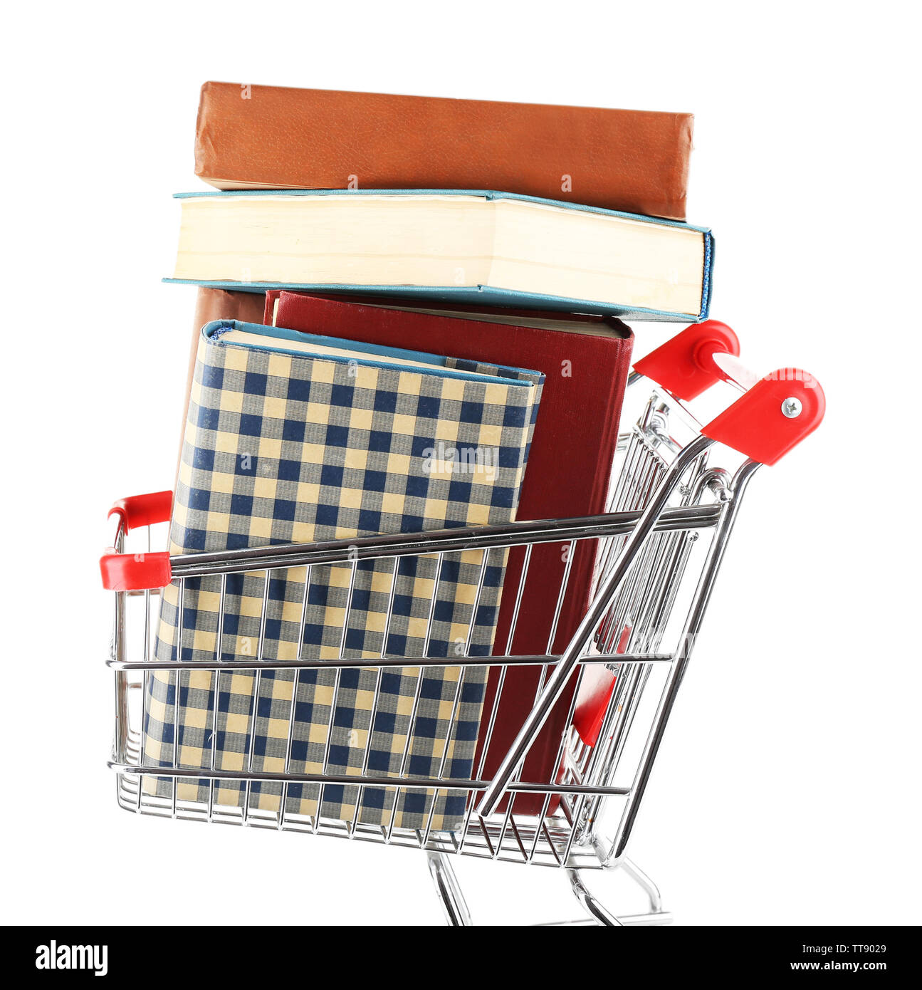 Shopping cart with books isolated on white Stock Photo - Alamy