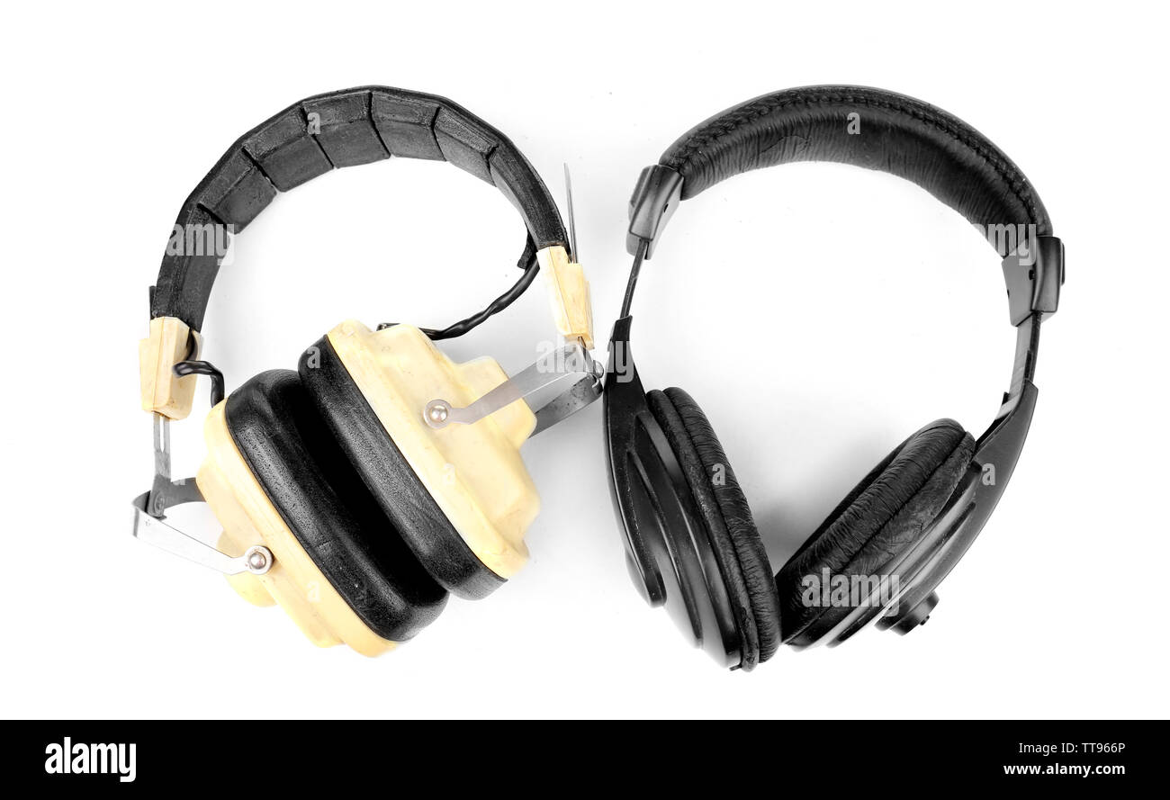Old headphones isolated on white Stock Photo - Alamy