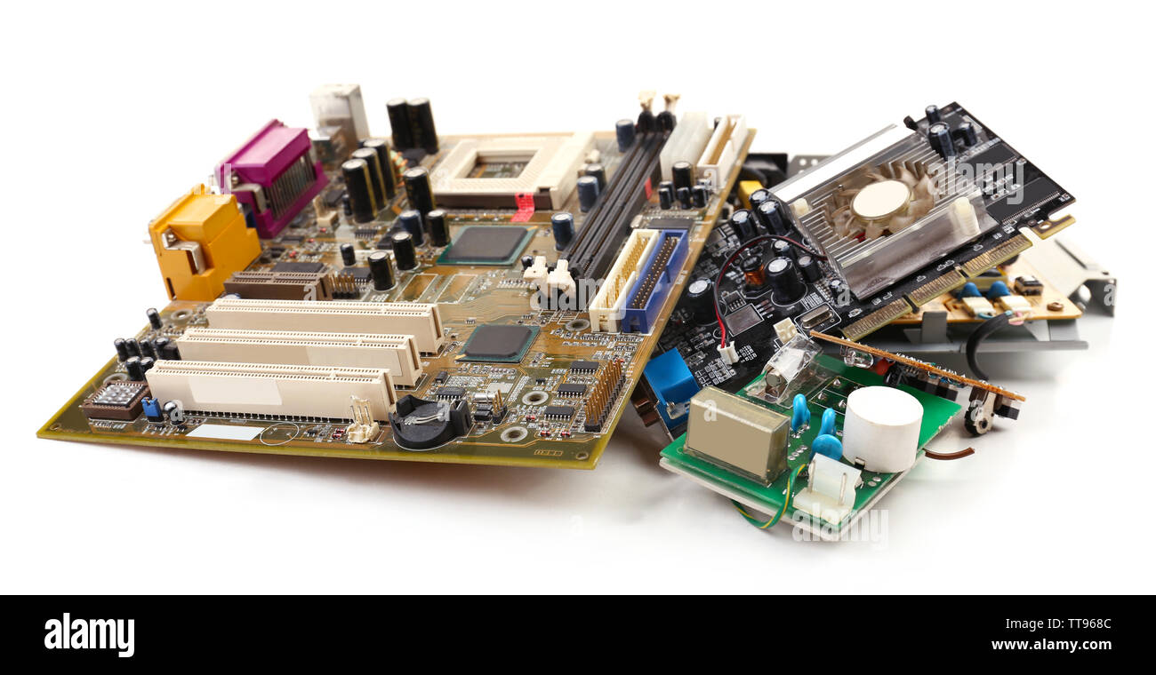Electronic waste isolated on white Stock Photo - Alamy